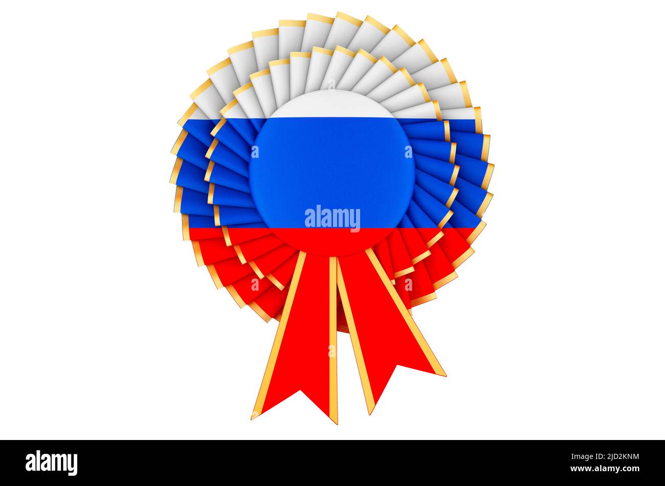 Russian flag painted on the award ribbon rosette. 3D rendering isolated ...