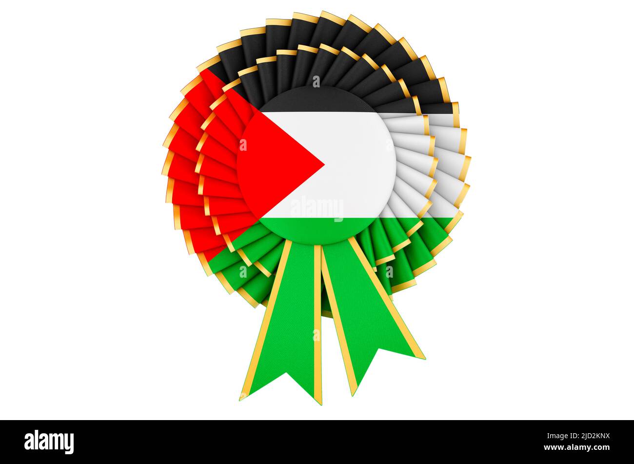 Palestinian flag painted on the award ribbon rosette. 3D rendering ...