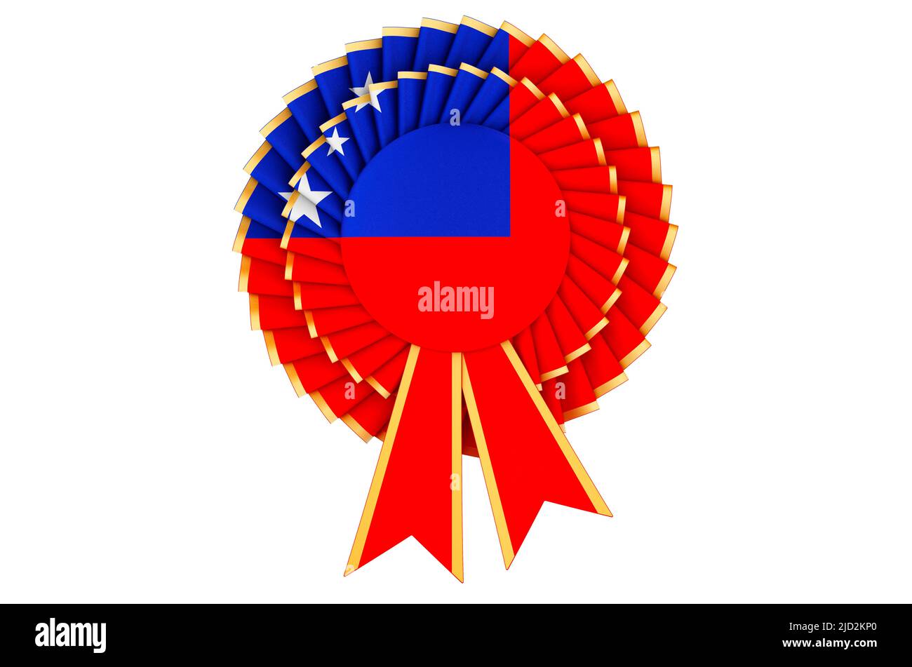 Samoan flag painted on the award ribbon rosette. 3D rendering isolated ...