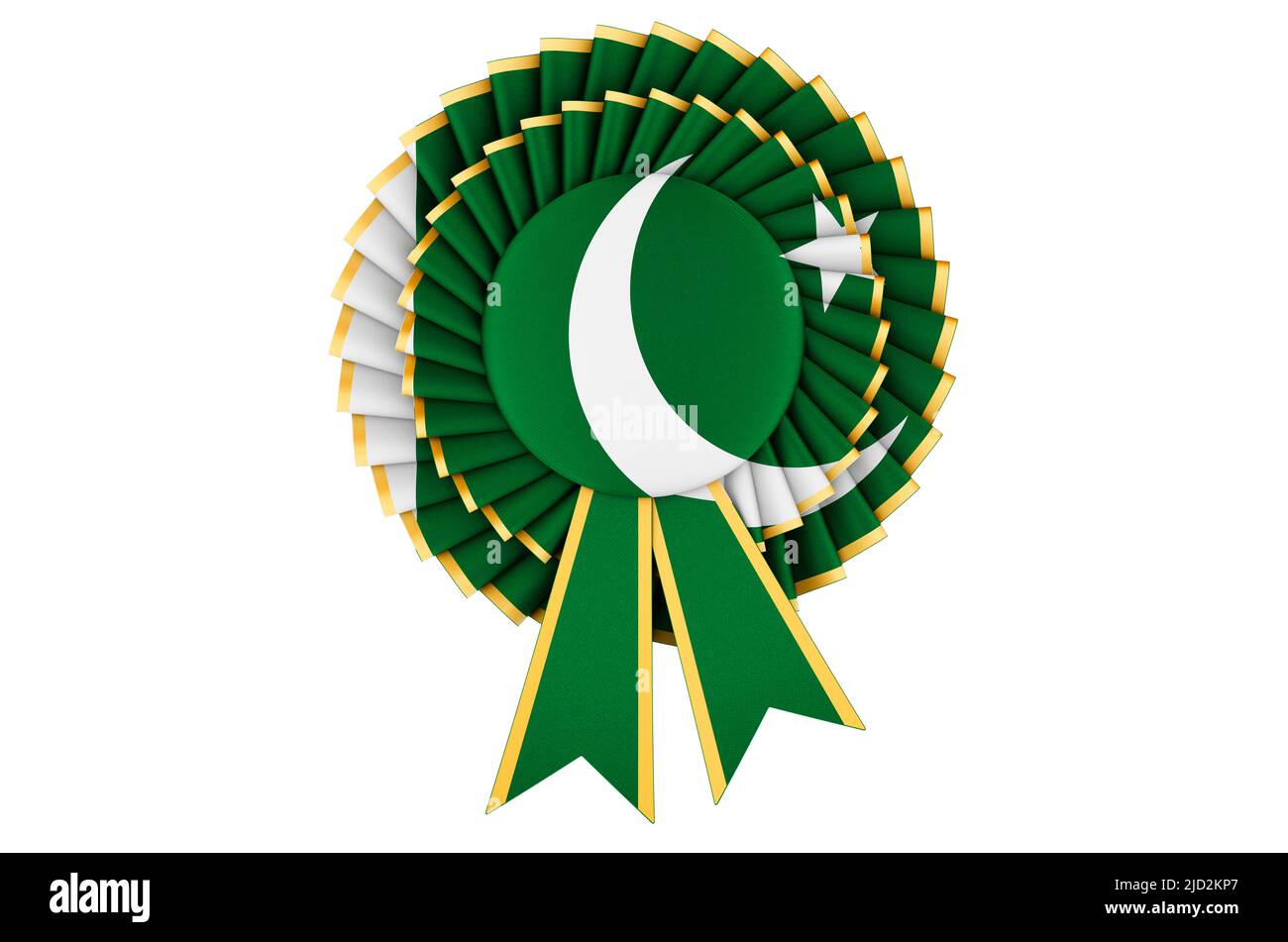 Pakistani flag painted on the award ribbon rosette. 3D rendering ...