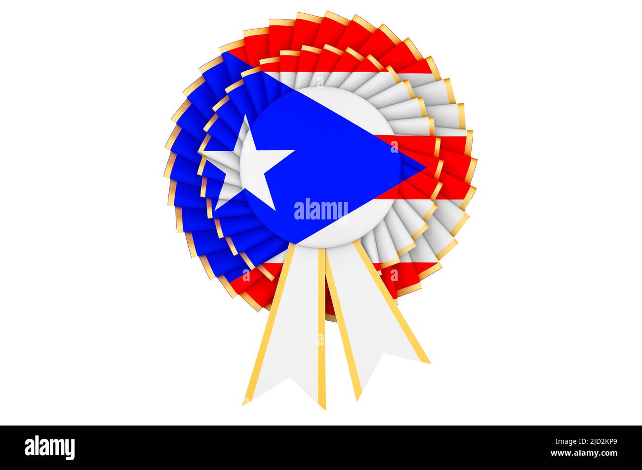 Puerto Rican flag painted on the award ribbon rosette. 3D rendering ...