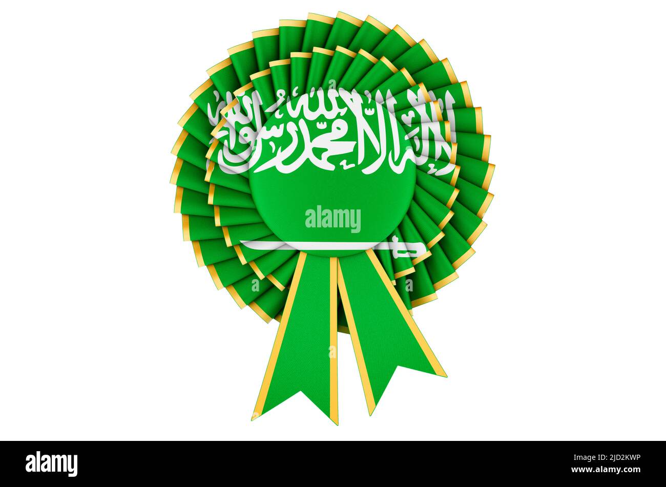 Saudi Arabian flag painted on the award ribbon rosette. 3D rendering ...