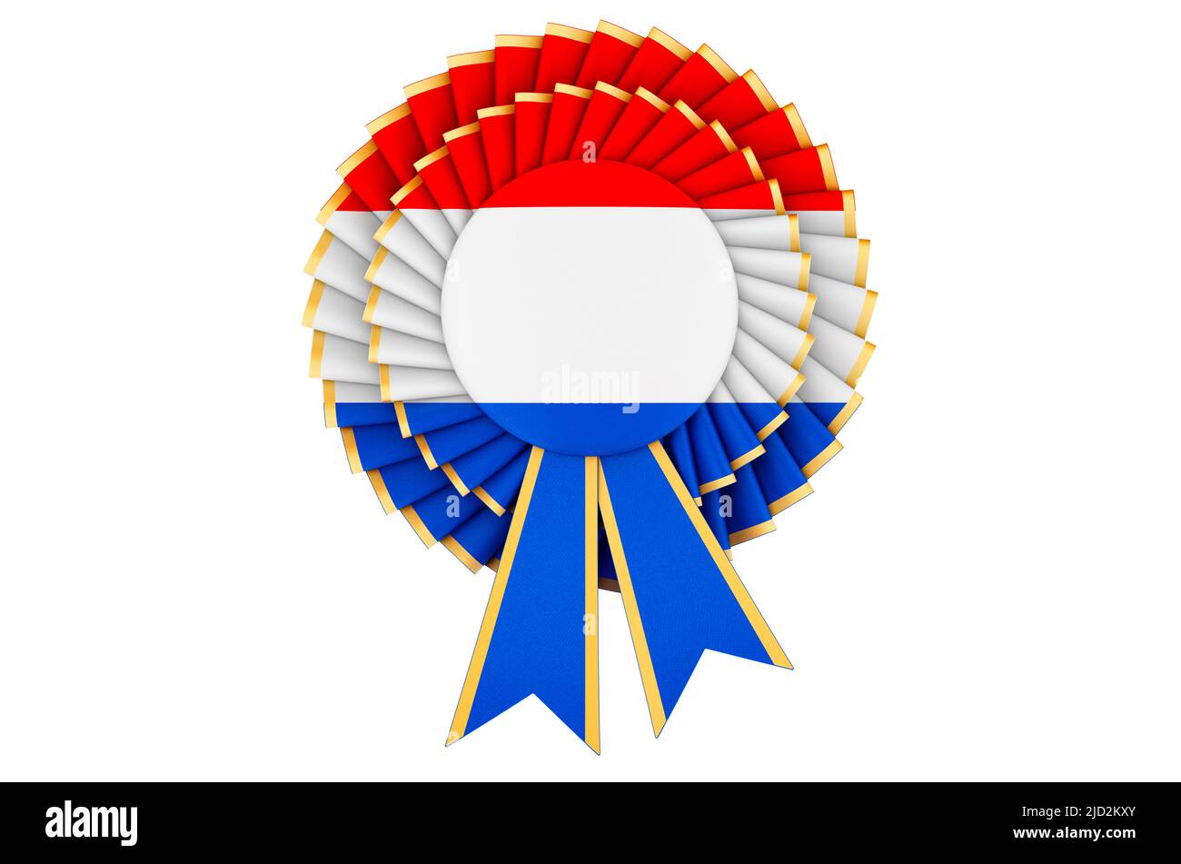 The Netherlands flag painted on the award ribbon rosette. 3D rendering ...