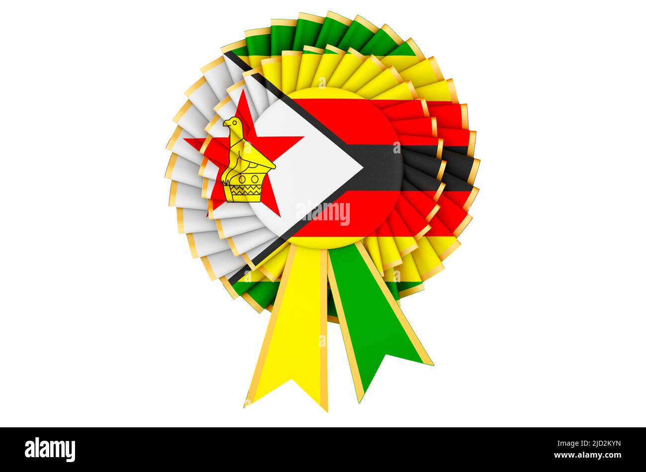 Zimbabwean flag painted on the award ribbon rosette. 3D rendering ...