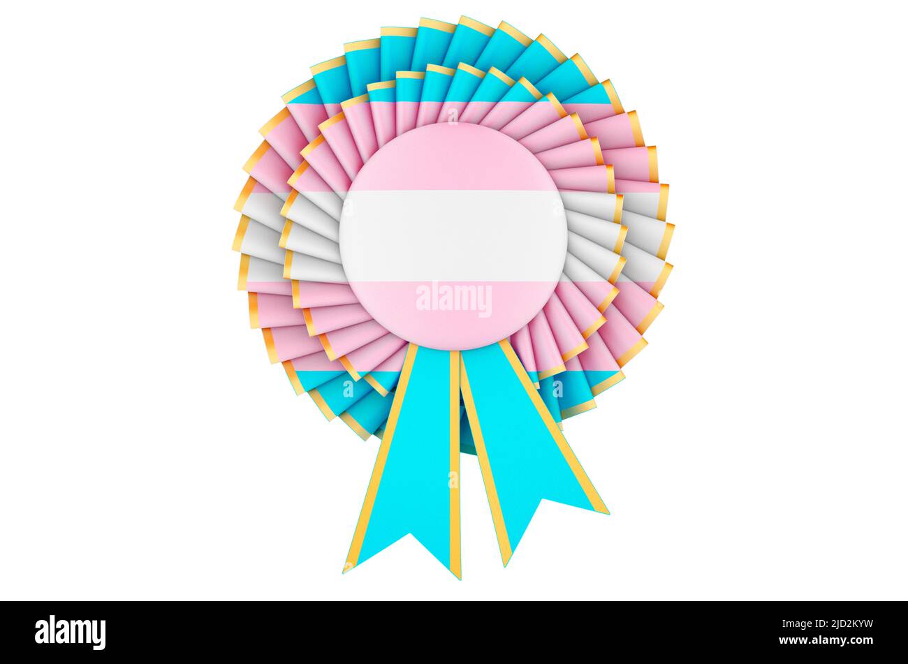 Transgender flag painted on the award ribbon rosette. 3D rendering ...