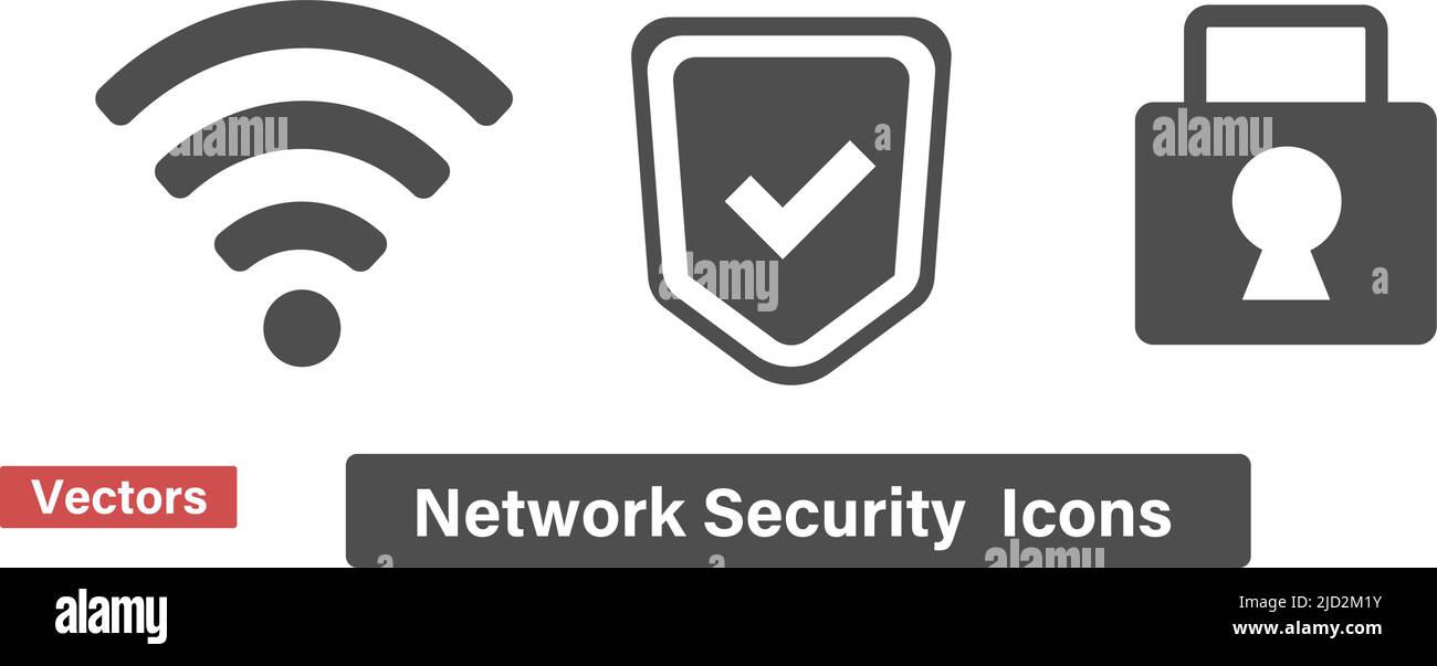 Icon set of shield and padlock with Wi-Fi and check mark. Editable ...