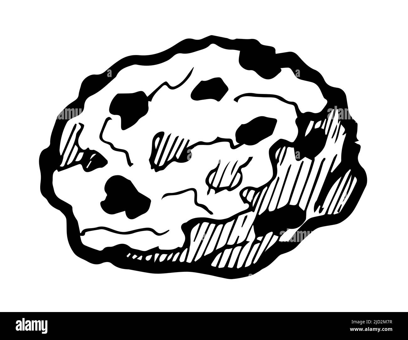 Cake with raisins from loose crumbly dough. Hand drawing outline ...