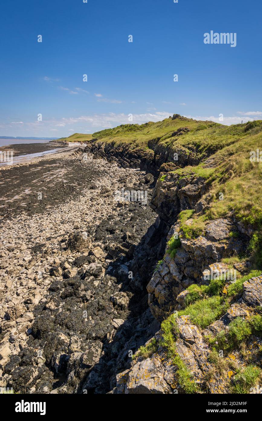 East along the rocky shoreline of Sand Point in the Bristol Channel ...