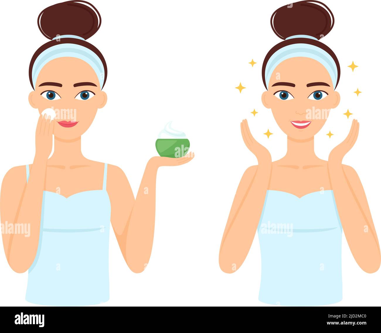 Young woman care her skin face. Facial treatment procedure. Vector ...