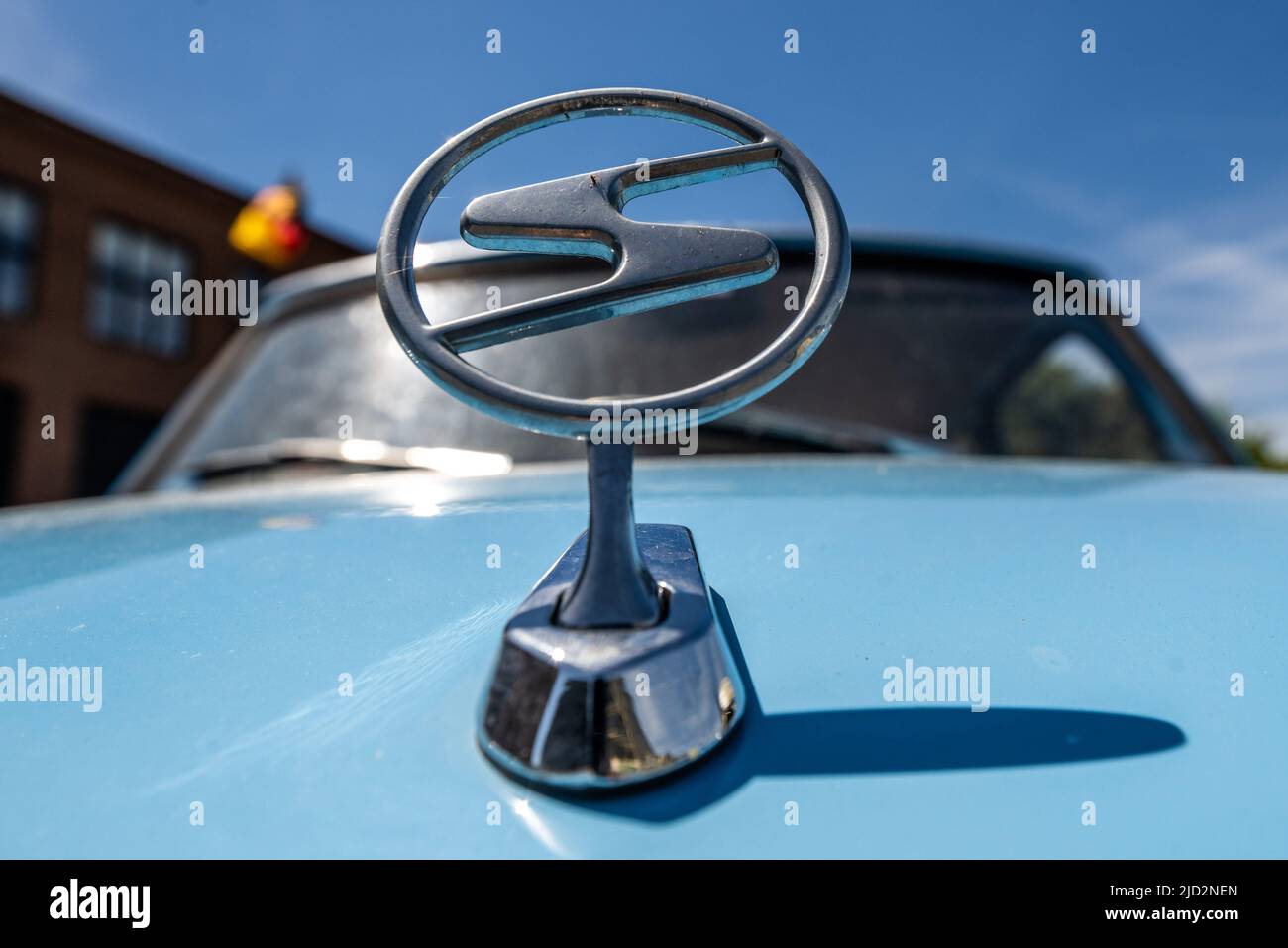 Zwickau, Germany. 17th June, 2022. The Trabi emblem is attached to the ...