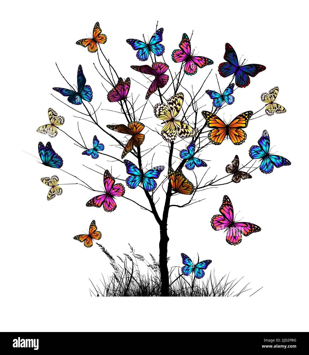 Art tree with butterflies for your design. Vector illustration Stock ...