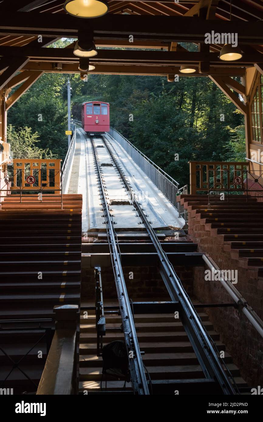 Mountain railroad arriving at station in Heidelberg, Germany Stock ...