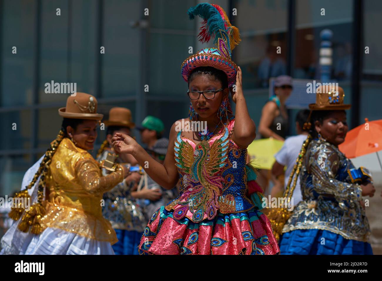 Morenada Dance Group dressed in ornate costumes performing during a ...