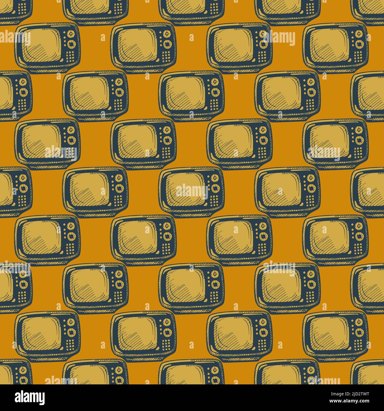 Retro TV engraved seamless pattern. Vintage television background in ...
