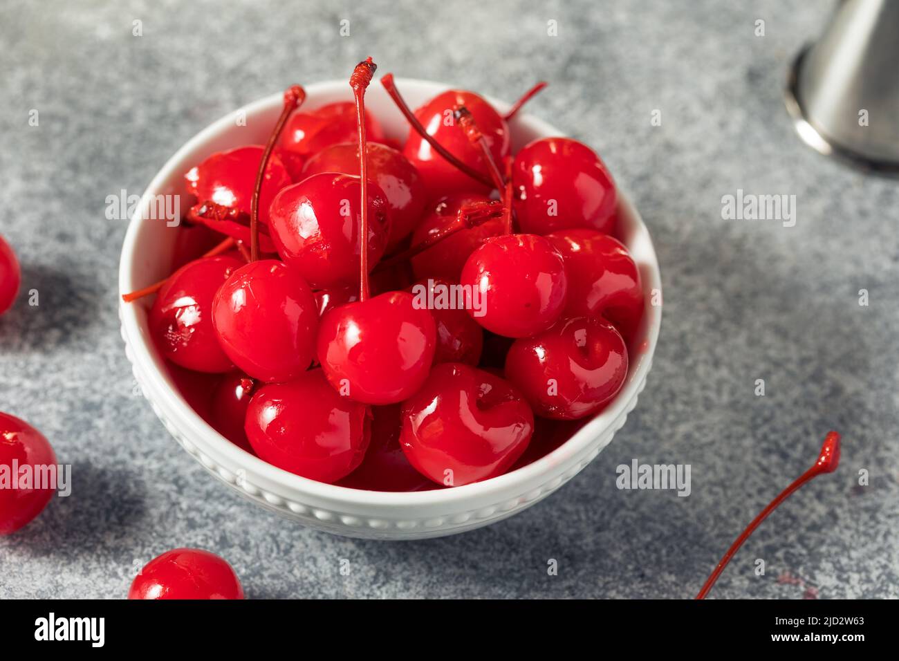Sweet Candied Red Maraschino Cherries in a Bowl Stock Photo - Alamy