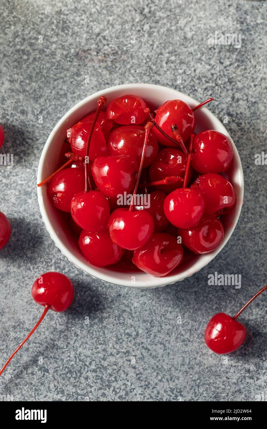 Sweet Candied Red Maraschino Cherries in a Bowl Stock Photo - Alamy