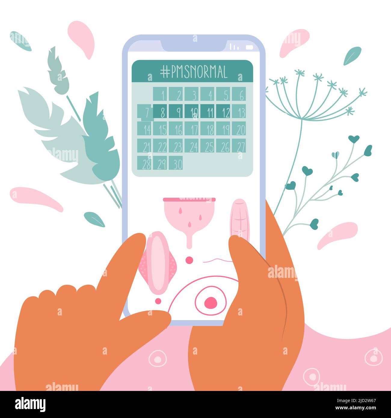 The hands girl choice menstrual day on PMS calendar and hygienic device ...
