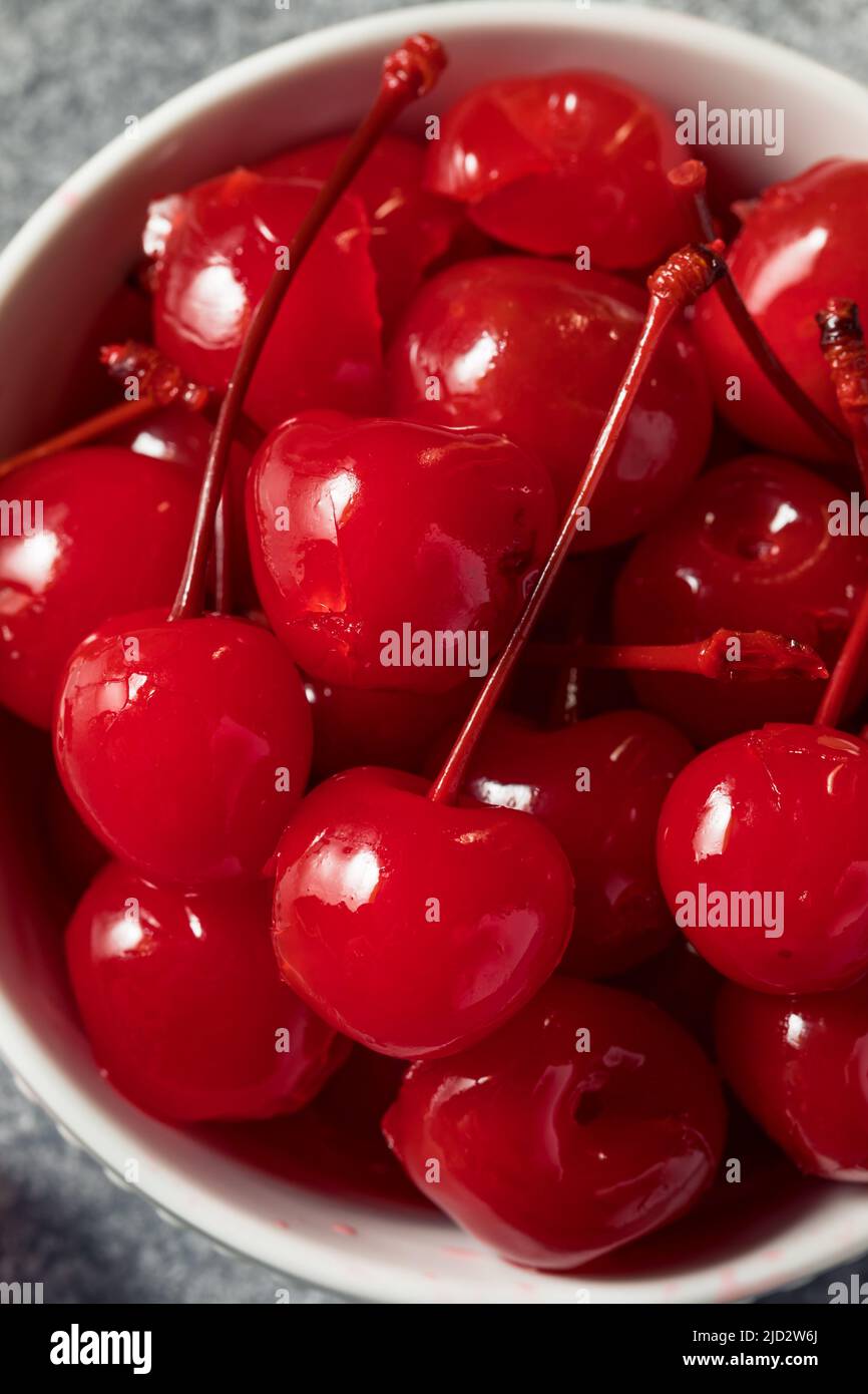 Sweet Candied Red Maraschino Cherries in a Bowl Stock Photo - Alamy