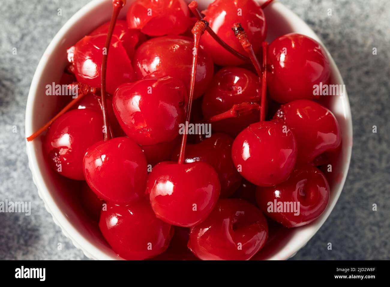 Sweet Candied Red Maraschino Cherries in a Bowl Stock Photo - Alamy