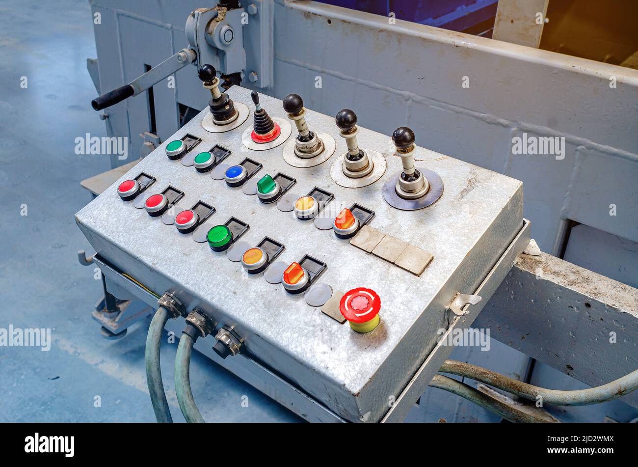 Control panel for machine. Production background. Buttons, toggle ...