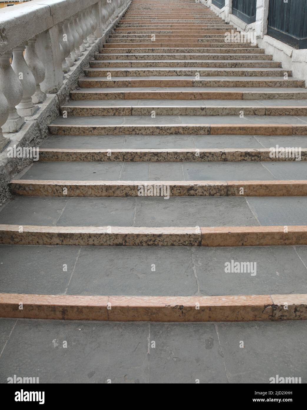 Empty stairway of the Rialto Bridge in Venice in Italy without people ...