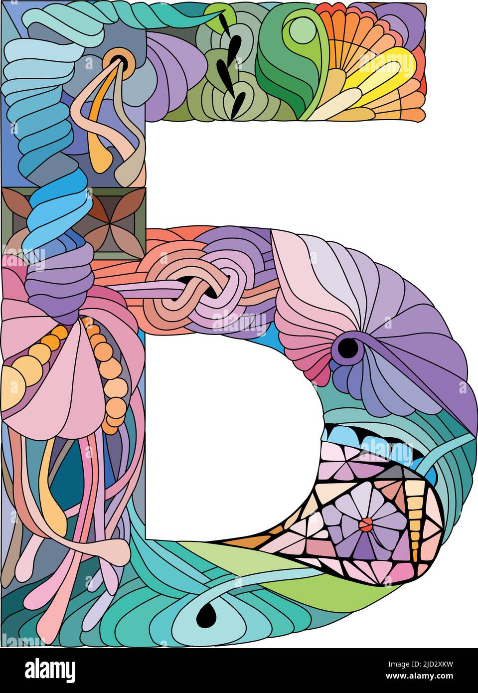 Hand-painted art design. Letter B cyrillic zentangle object Stock ...