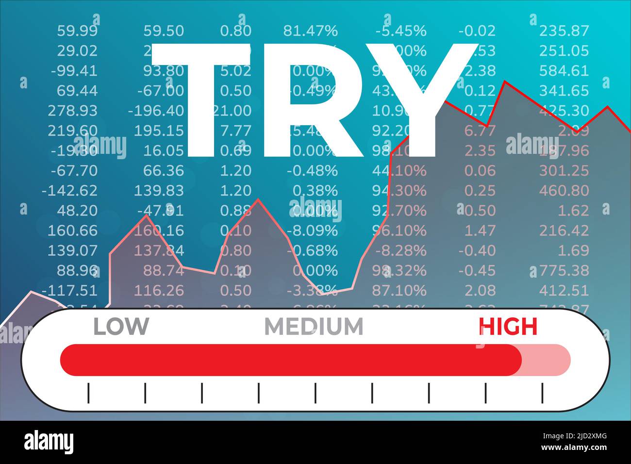 Word TRY (Turkish lira) graph on blue finance background with line ...