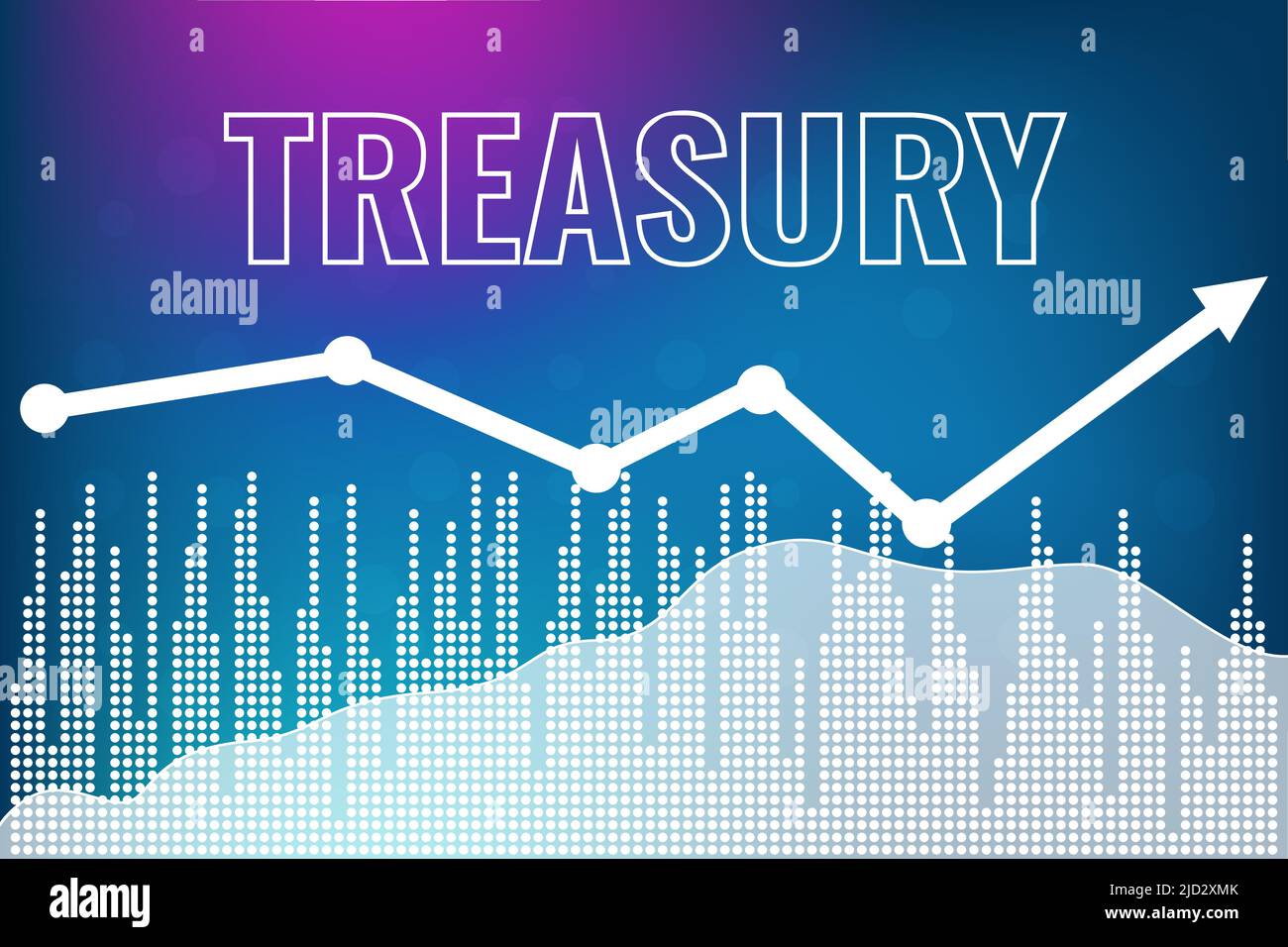 Words Treasury on blue and pink finance background from columns, line ...
