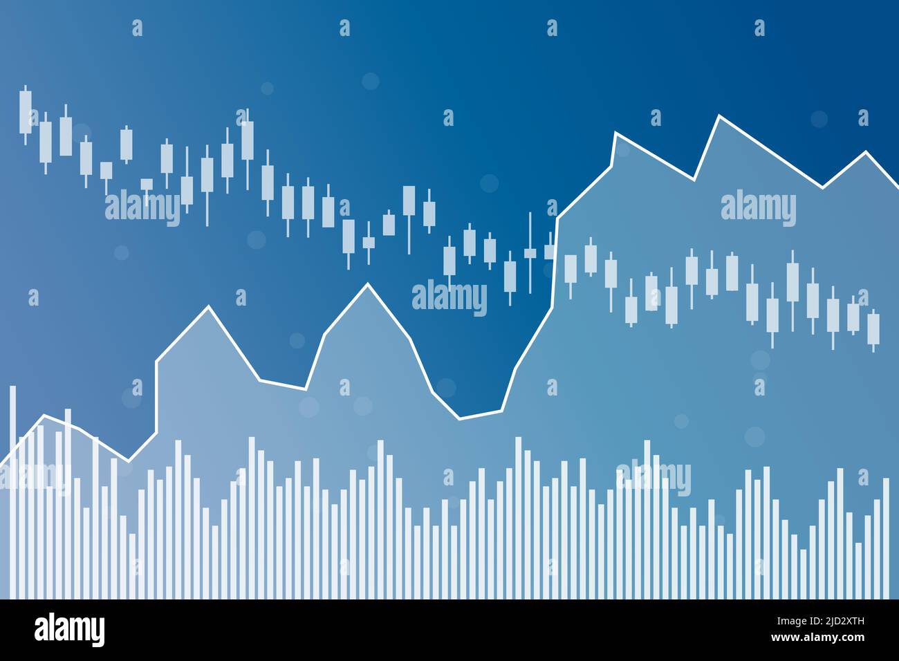 Blue financial background with line, candlesticks, columns, spots Stock ...