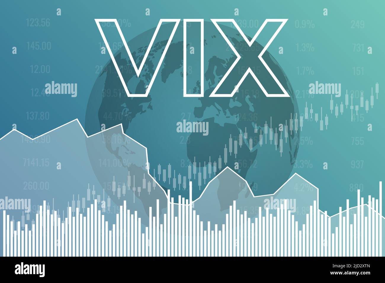 Volatility VIX index graph on blue finance background with columns ...