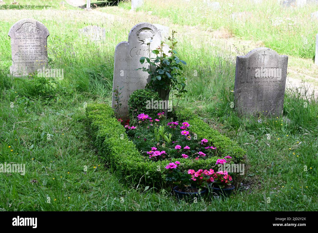 Hever, Kent, UK-June 17 2022: The grave of Caron keating at Saint ...