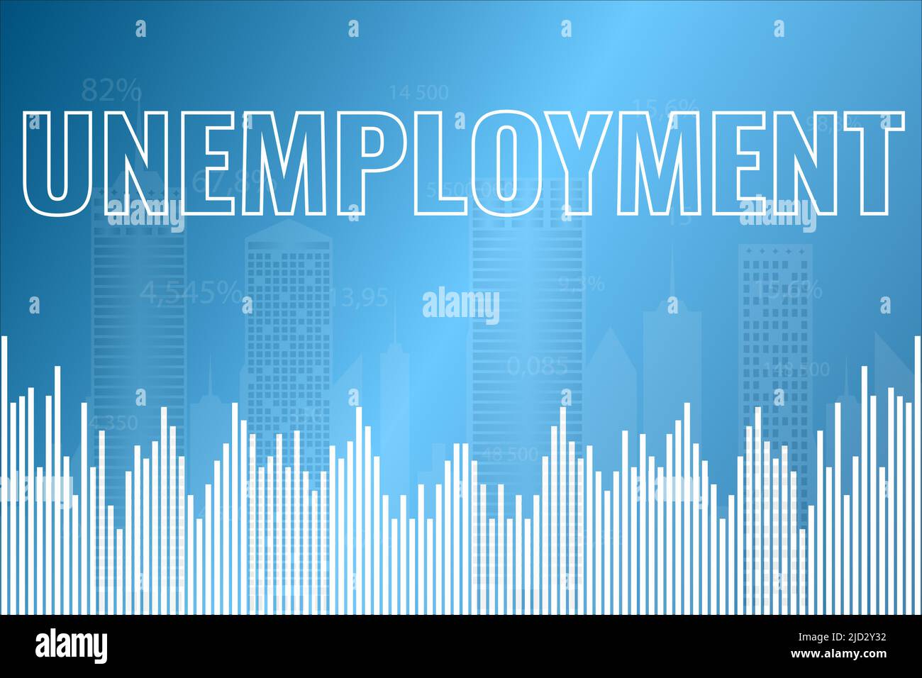 Word Unemployment on blue finance background. Global economy concept ...