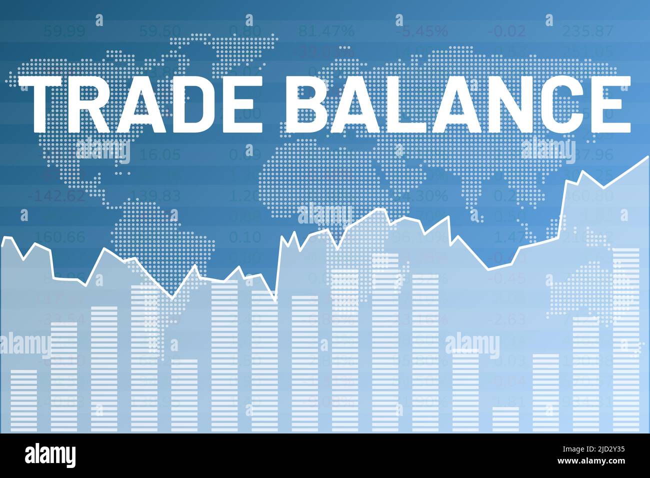 Words Trade balance on blue finance background with line, columns ...