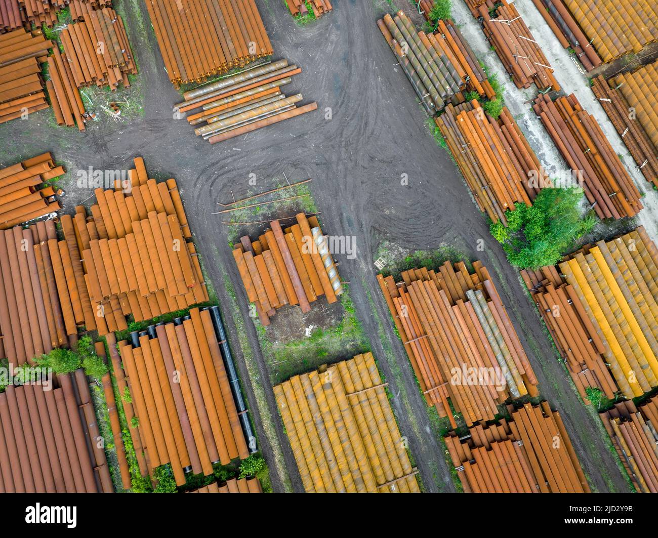 Stock Steel. Aerial View of Industrial Place. Steel Storage. Industrial ...