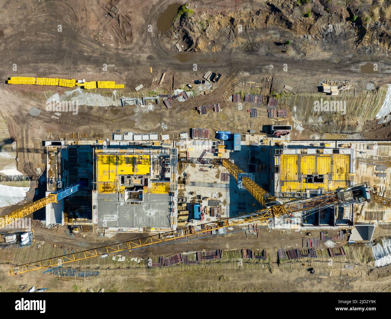Aerial Photo Busy Industrial Construction Site. Factory Building ...