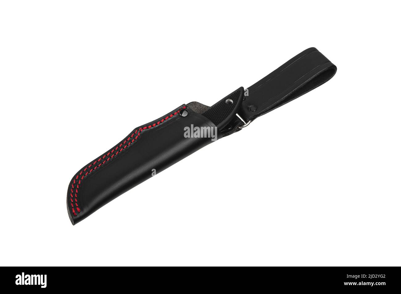 Modern hunting knife with silver blade and rubber handle. Steel arms ...