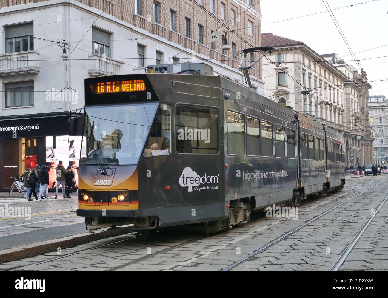 Modern tram in Milan. Milan transportation system carries 2 million ...