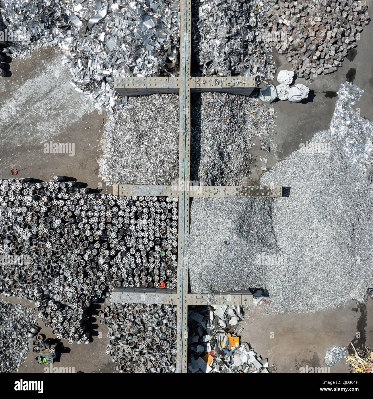 Aluminium Recycling. Aerial view of aluminium storage place. Industrial ...
