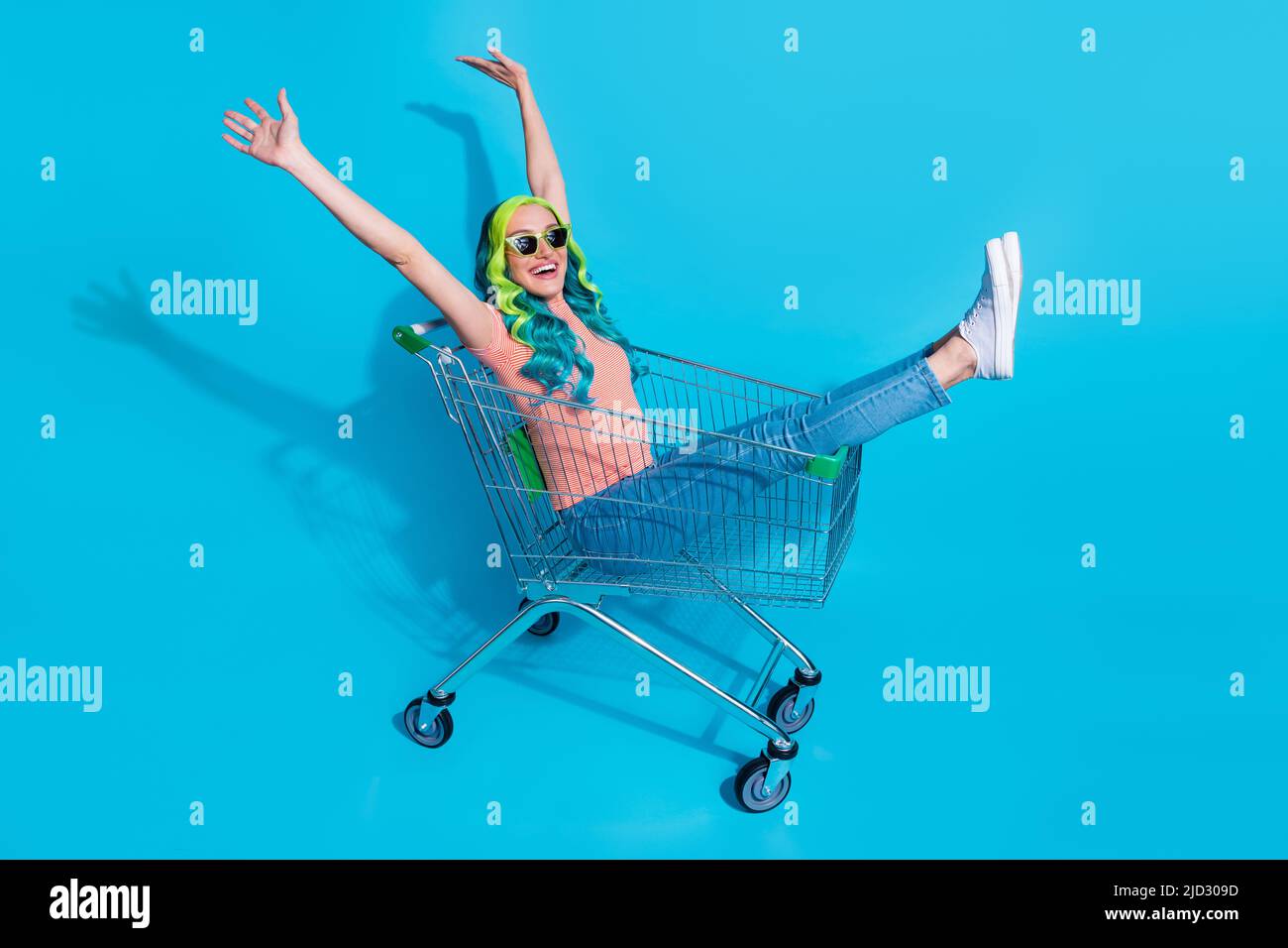 Photo of cheerful overjoyed eccentric female with vibrant hair color ...