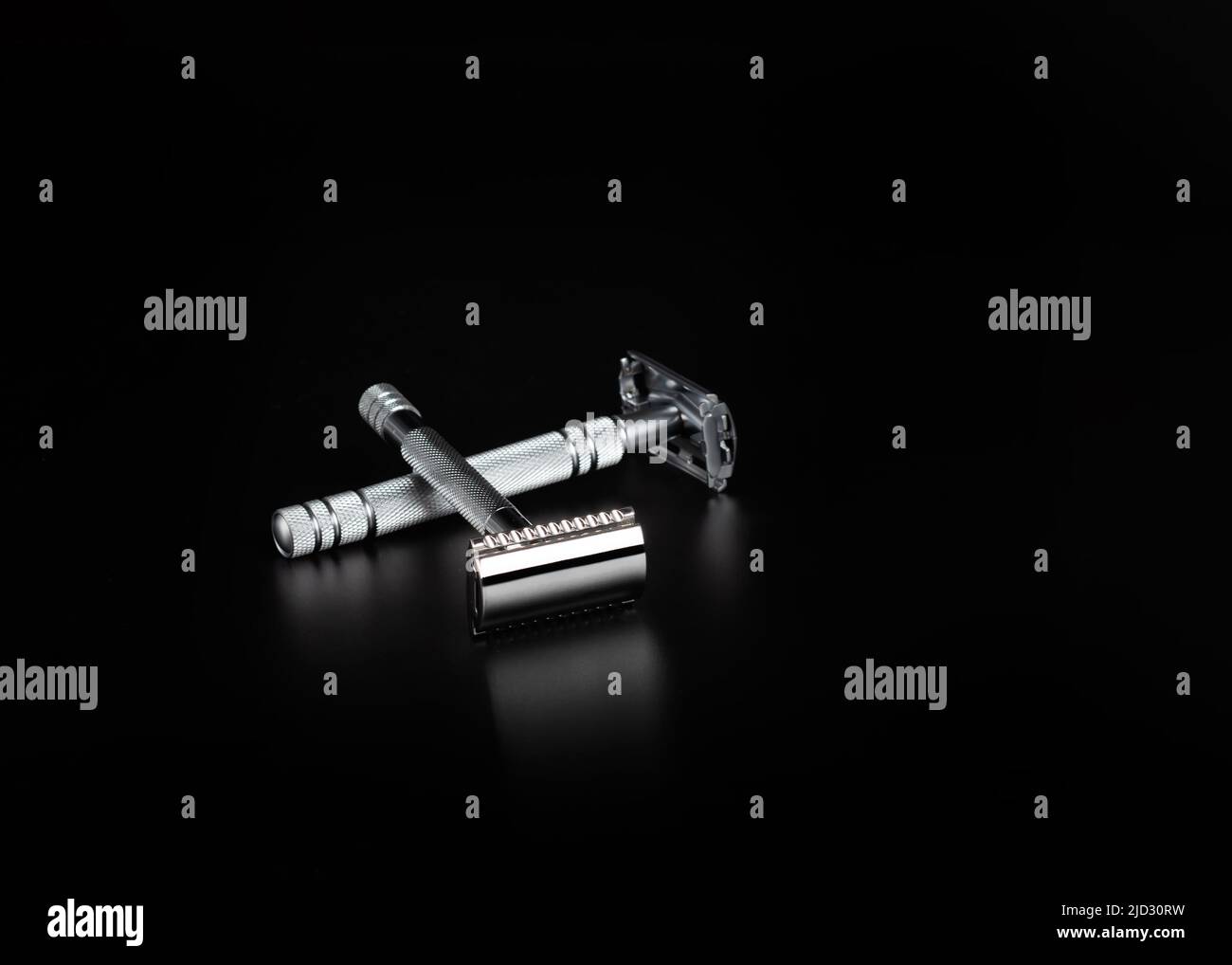 Close up of old razors on a black background. Space for text Stock ...
