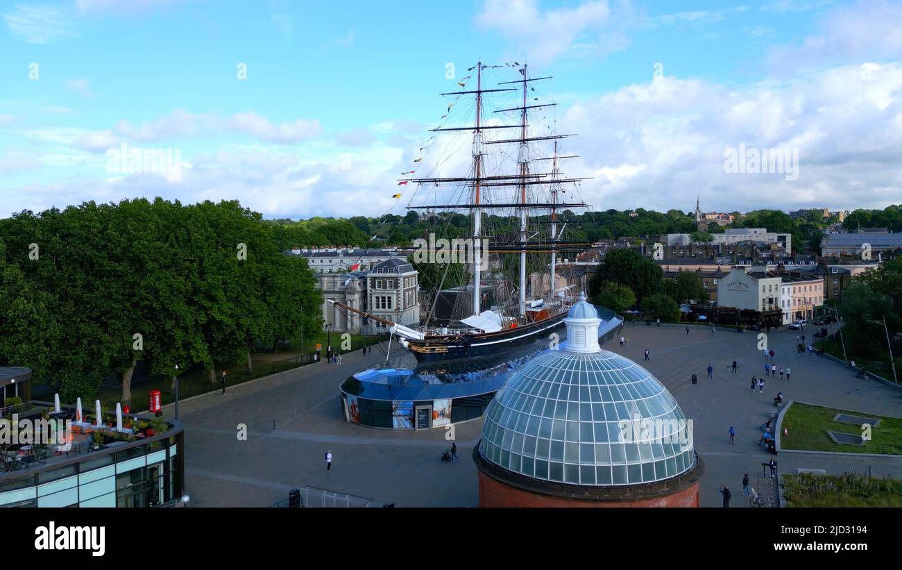 Famous Cutty Sark Sailing ship in London Greenwich - aerial view ...