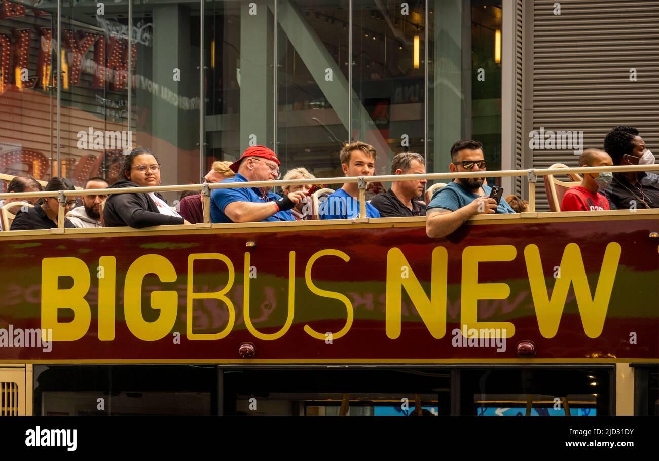 Big Bus new tour group on double decker bus doing tour of Manhattan NYC ...
