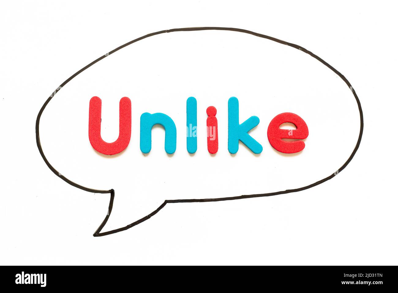 Alphabet letter with word unlike in black line hand drawing as bubble ...