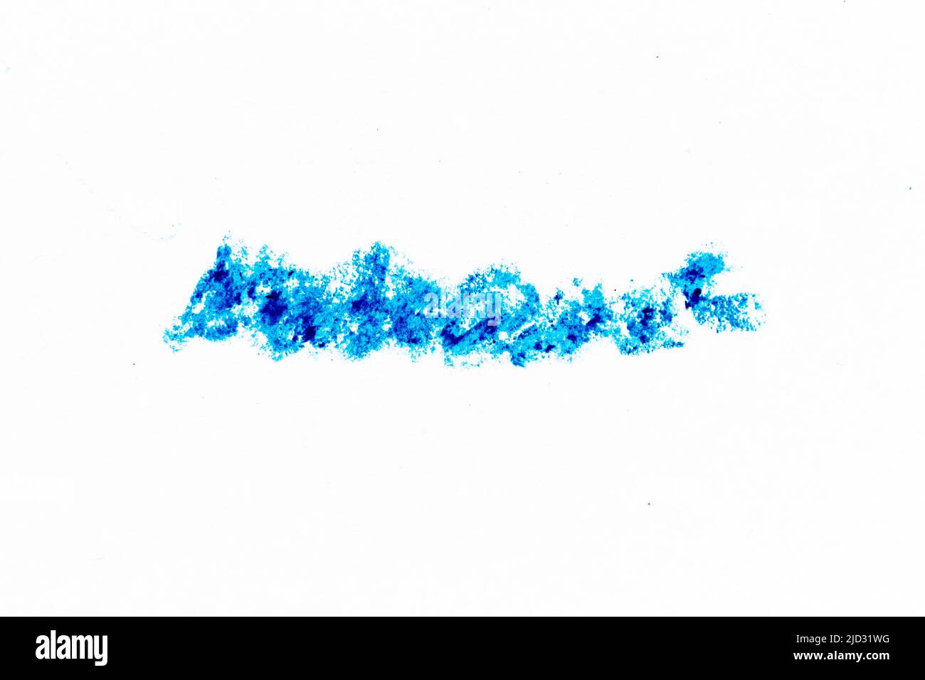 Blue color crayon hand drawing in sribble line shape on white paper ...