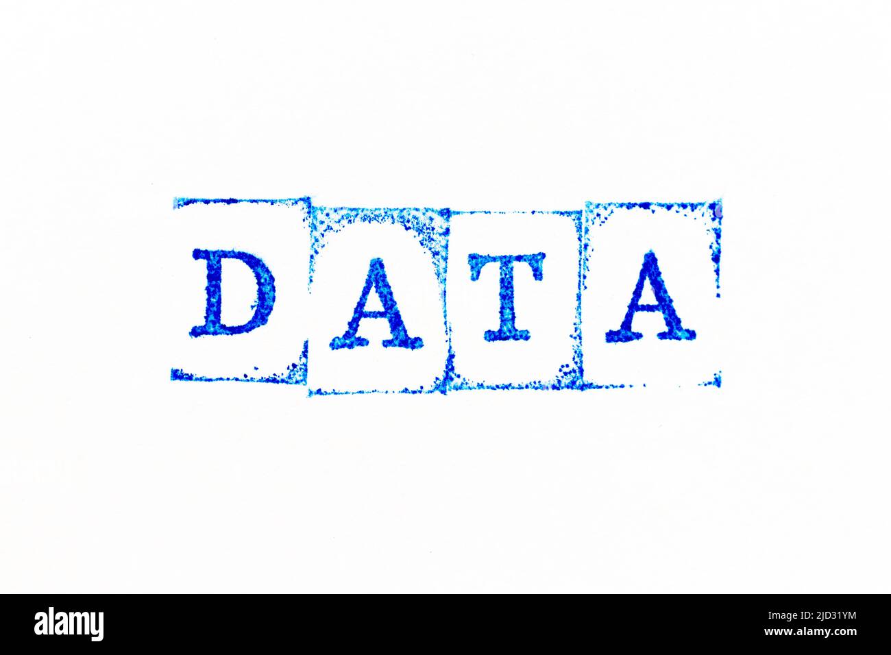 Blue color ink rubber stamp in word data on white paper background ...