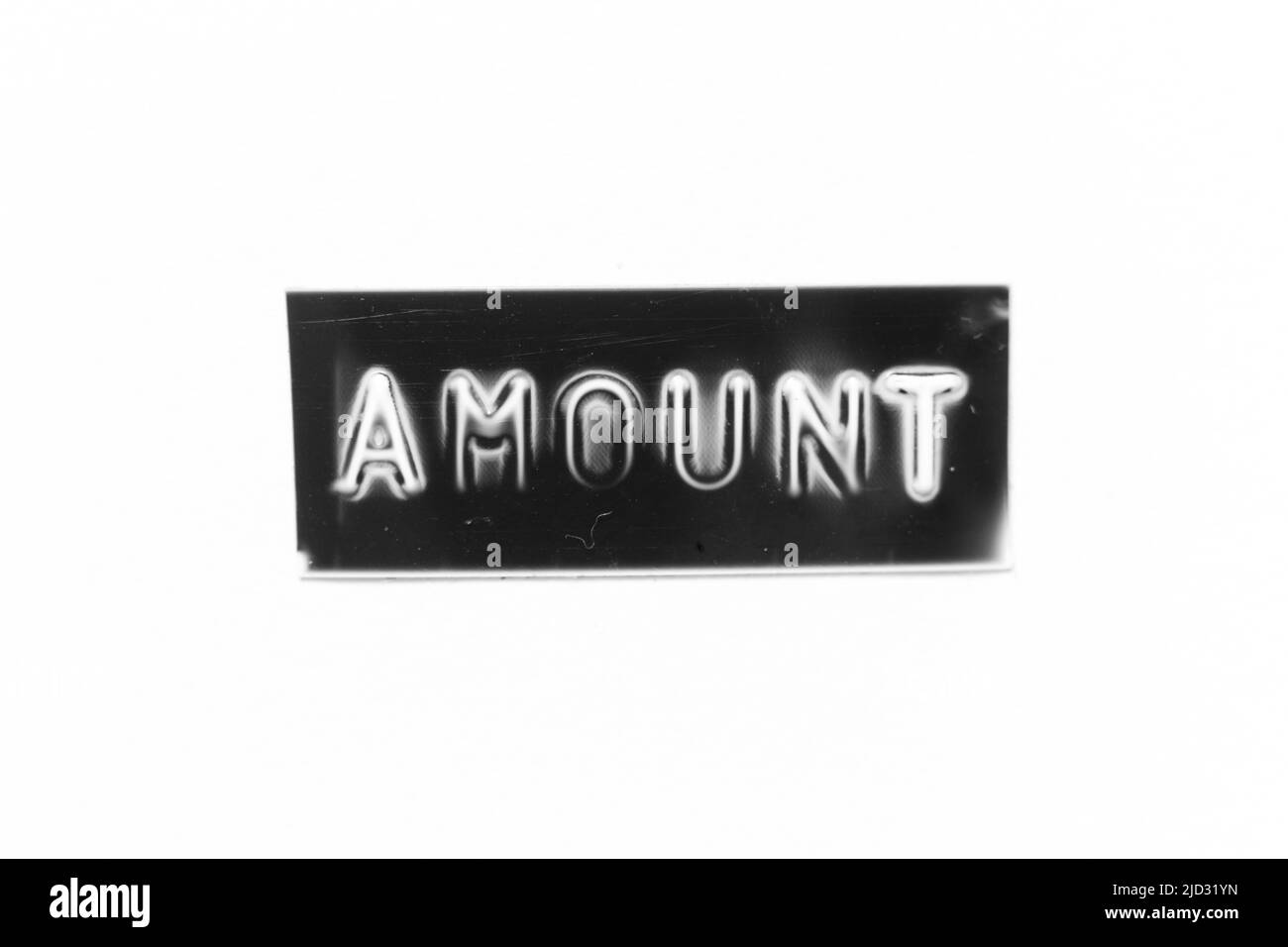 Black color banner that have embossed letter with word amount on white ...