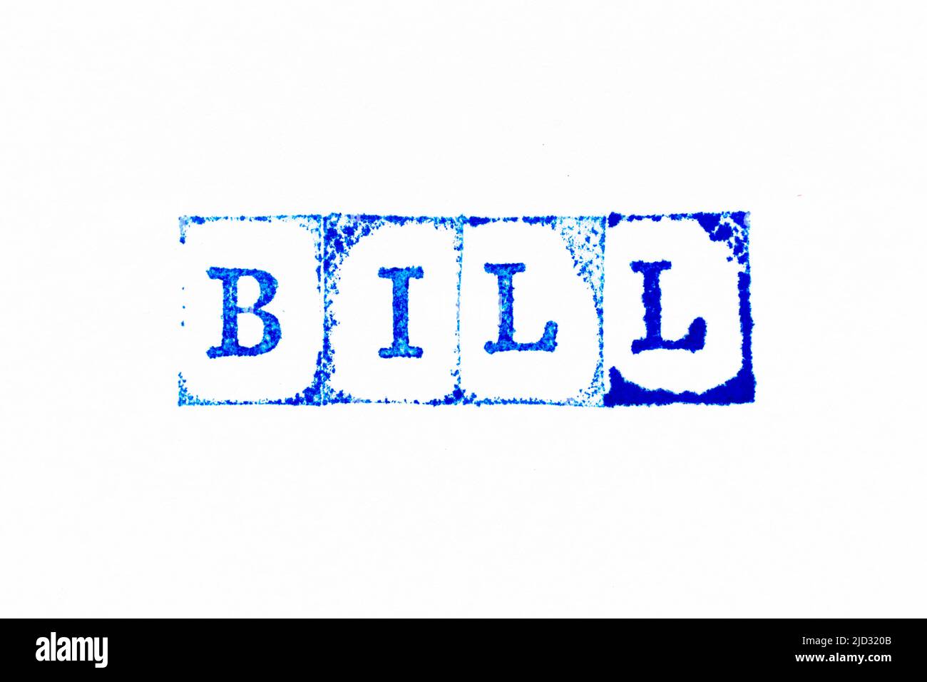 Blue color ink rubber stamp in word bill on white paper background ...