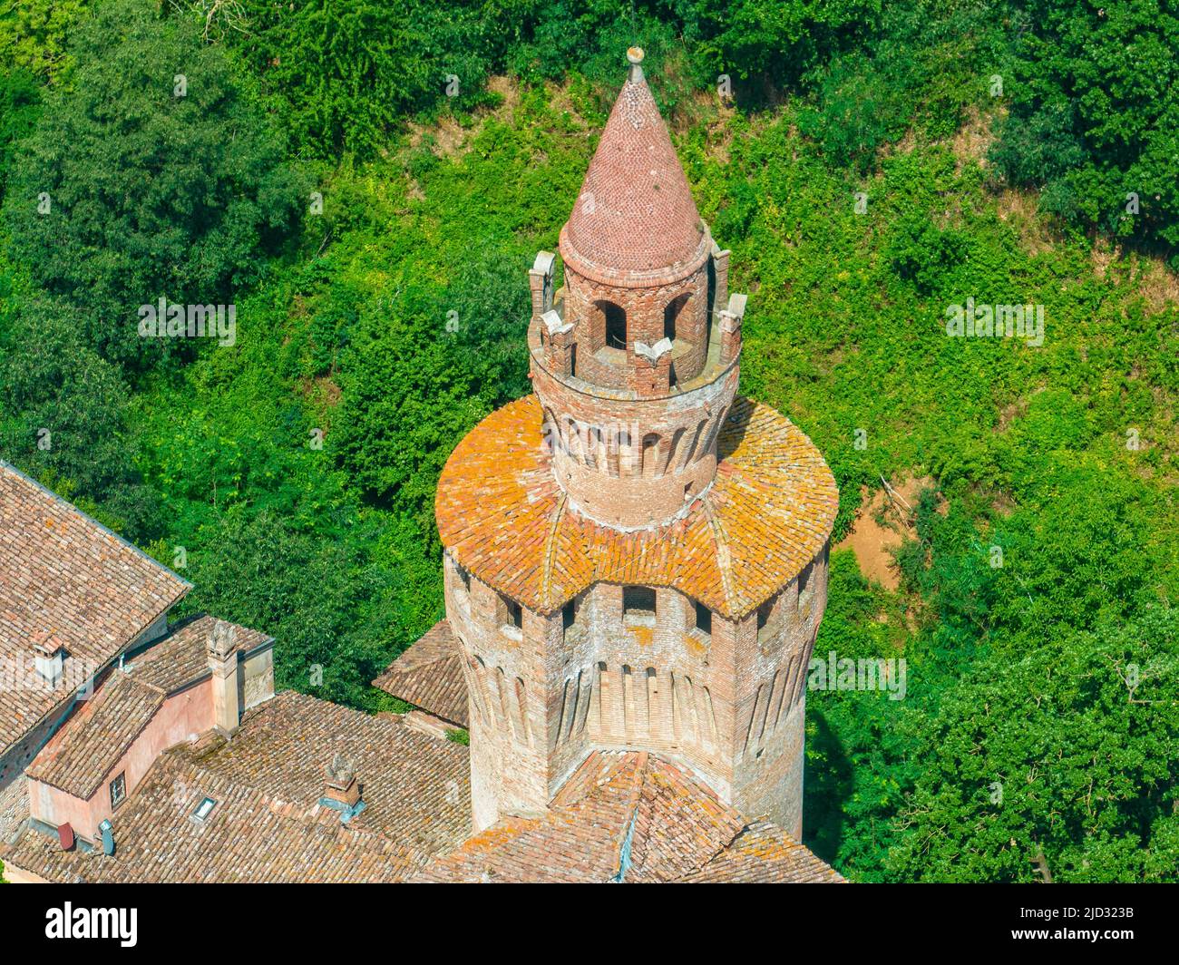 Aerial view of Rivalta castle on the Trebbia river, Piacenza province ...