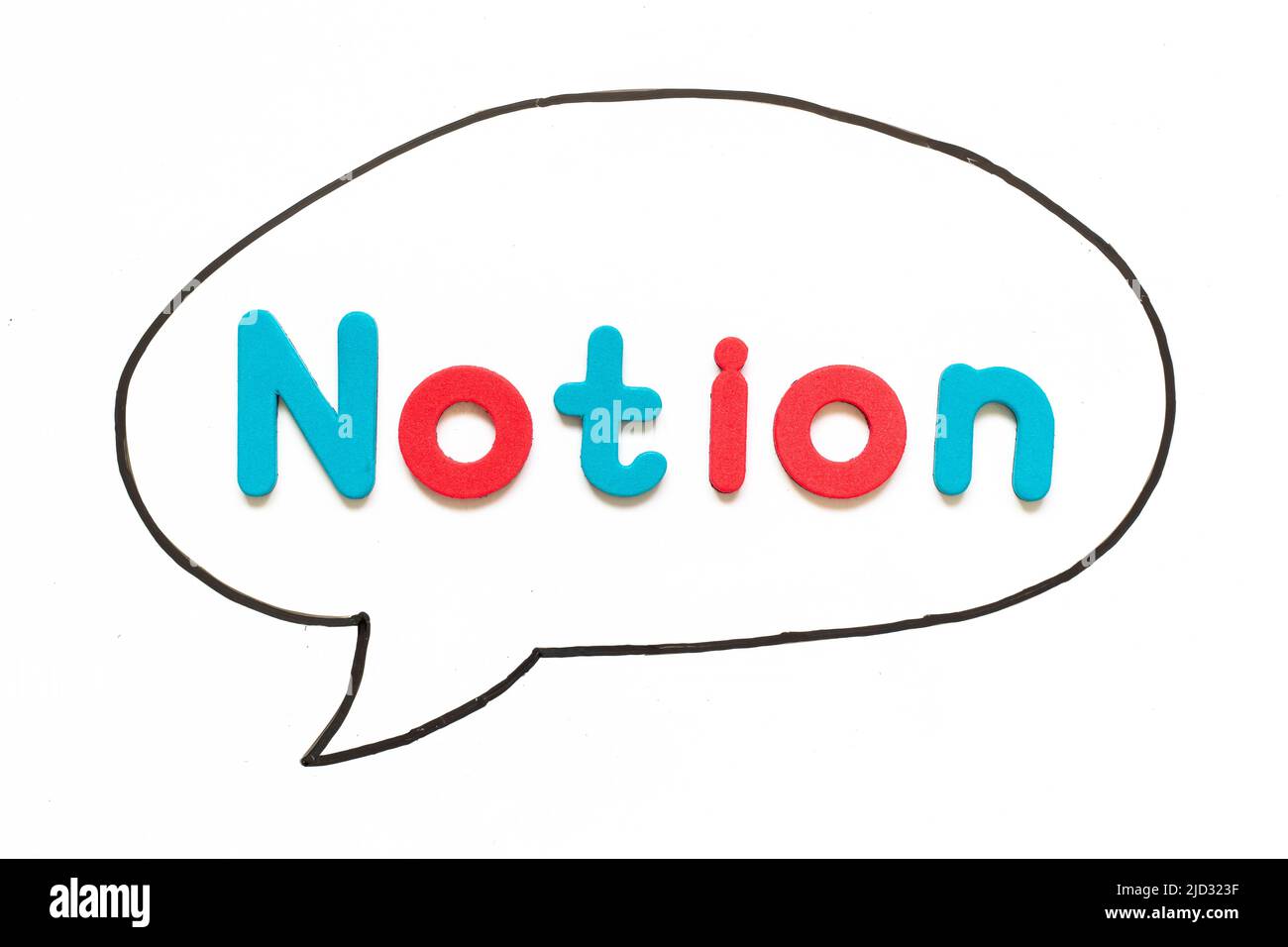 Alphabet letter with word notion in black line hand drawing as bubble ...