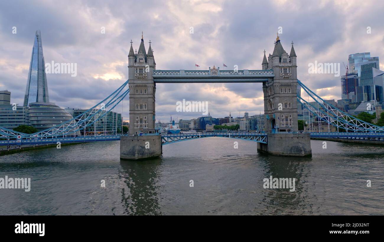 Aerial view over Tower Bridge and River Thames in London Stock Photo ...